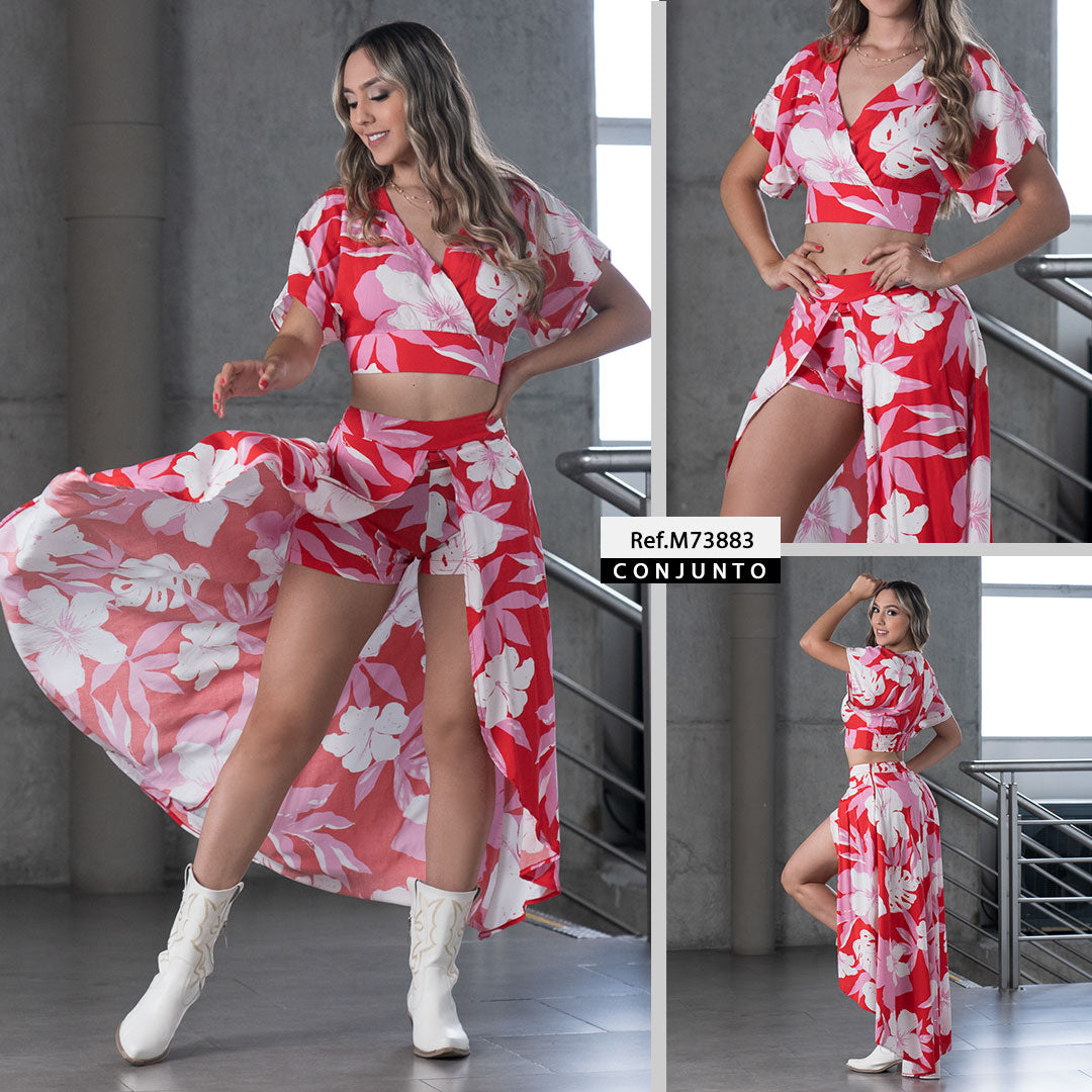 M73883 CONJUNTO CHALIS ESTAMPADO ROJO
